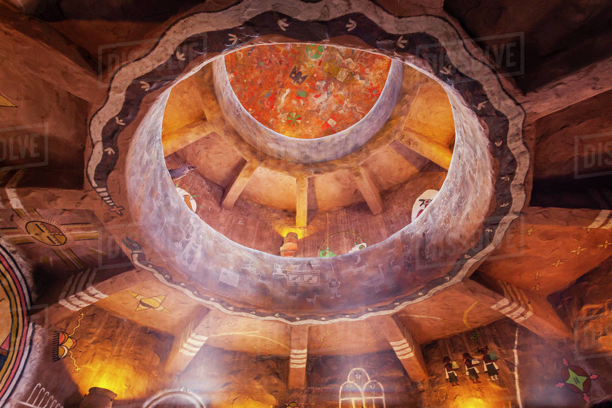 Interior of Desert View Watchtower, looking up at the false structured ...
