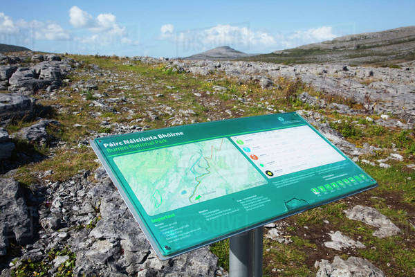 A Map And Information Sign On A Post; The Burren, County Clare, Ireland ...