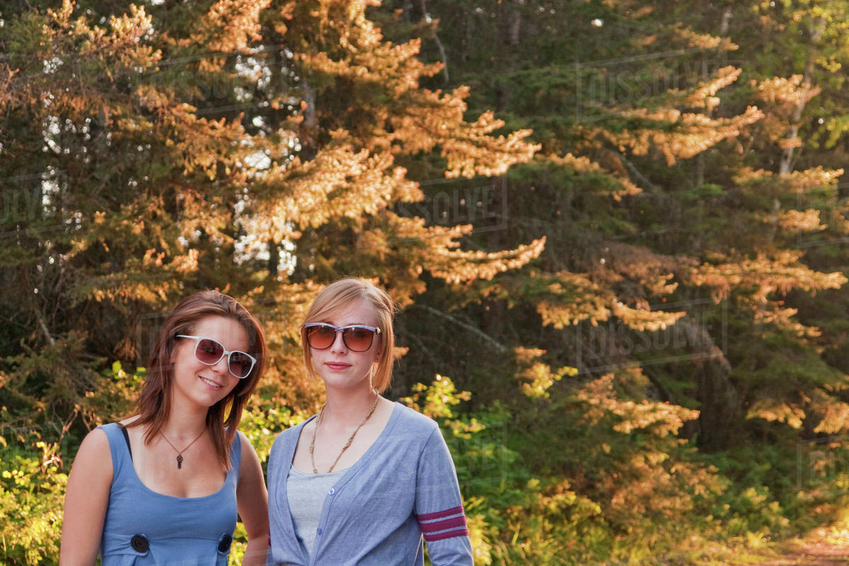 Two Teen Girls Outddor, Riding Mountain National Park, Manitoba, Canada ...