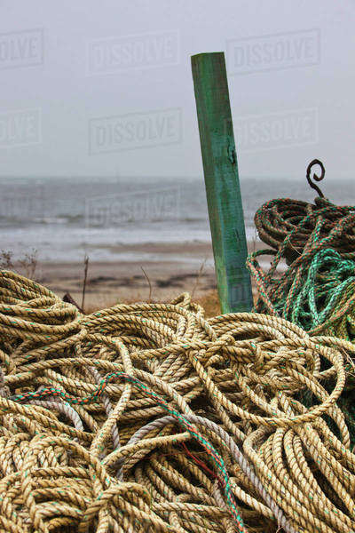 Piles Of Various Ropes At The Water's Edge; Boulmer, Northumberland ...