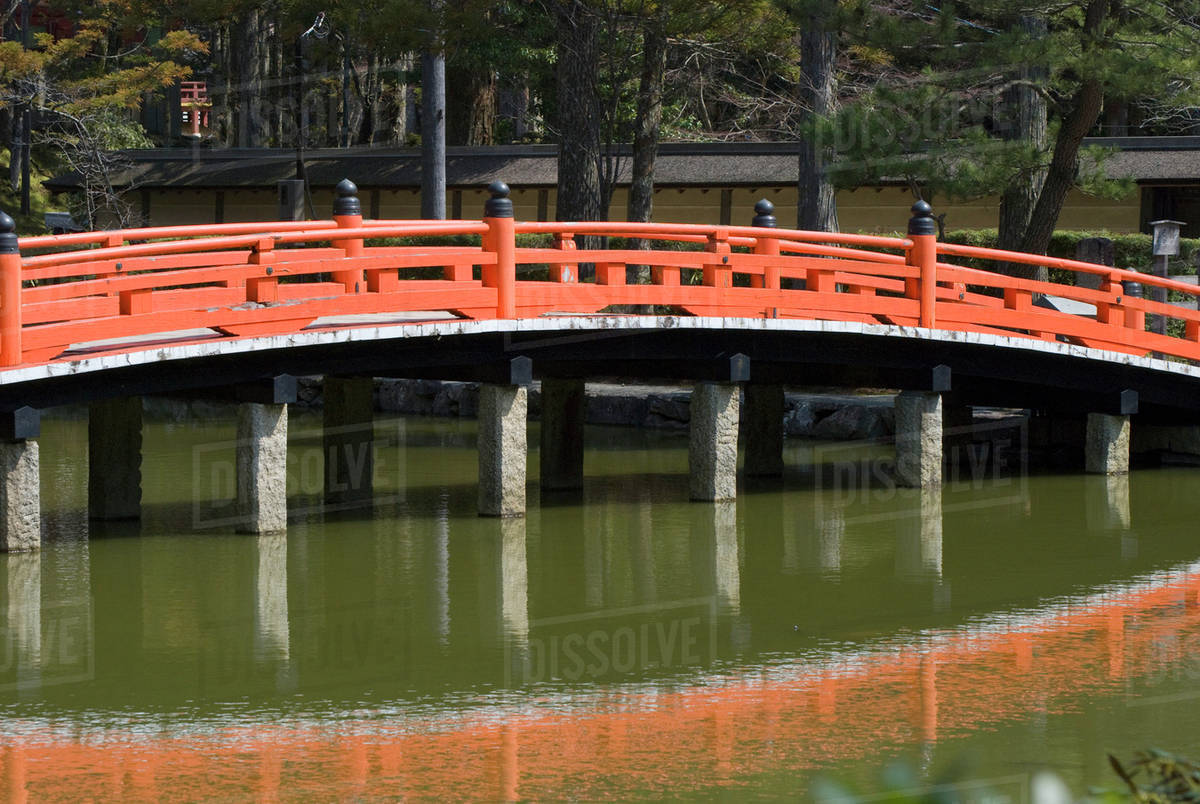 Red Japanese Footbridge; Koyasan, Japan - Royalty-free Stock Photo ...