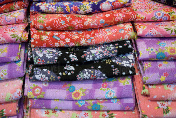 Colorful japanese fabrics on a street market;Kyoto japan - Royalty-free ...
