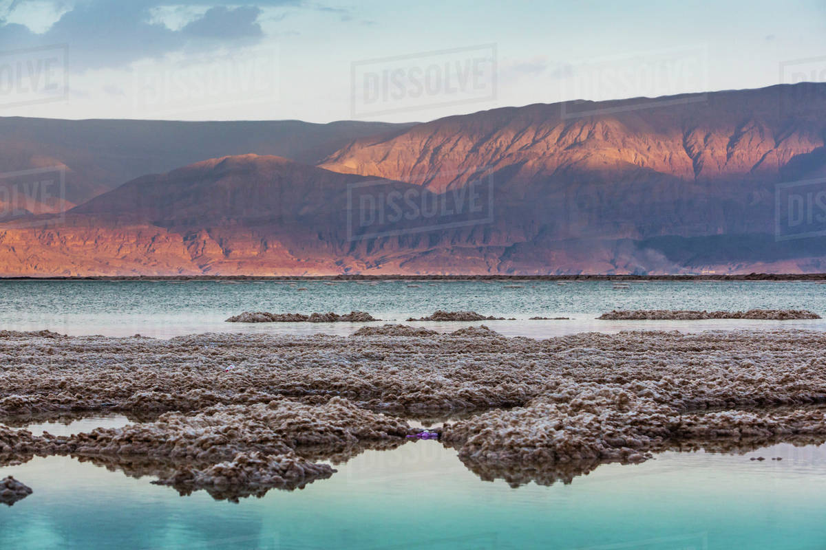 Salt formations in the salt water of the dead sea;Israel - Stock Photo ...