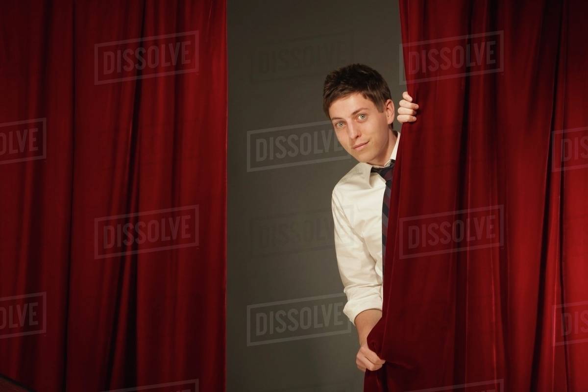 Man Peeking From Behind A Red Stage Curtain - Royalty-free Stock Photo ...