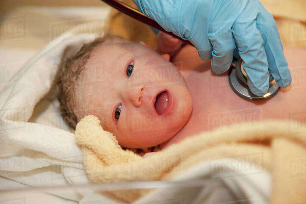 Doctor Checking Newborn Baby Girl; Edmonton, Alberta, Canada - Royalty ...