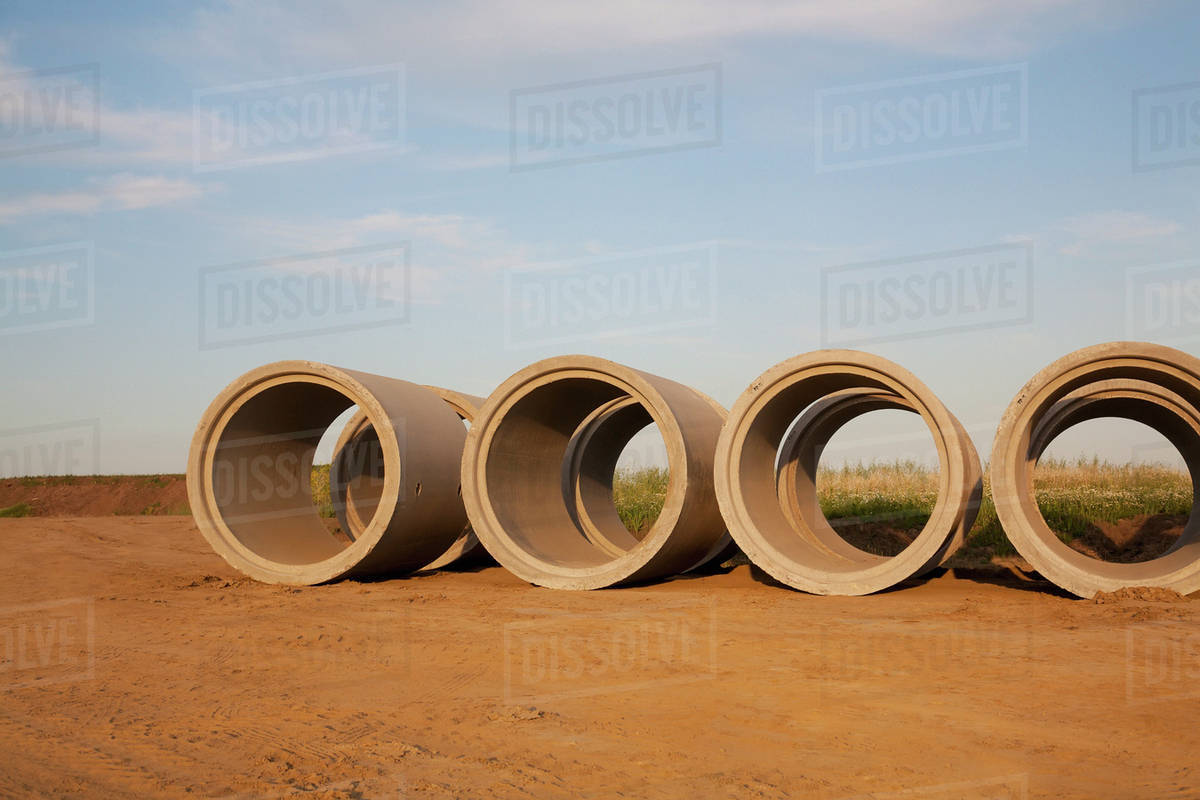 Row Of Storm Sewer Pipes Ready To Install; St. Albert, Alberta, Canada ...