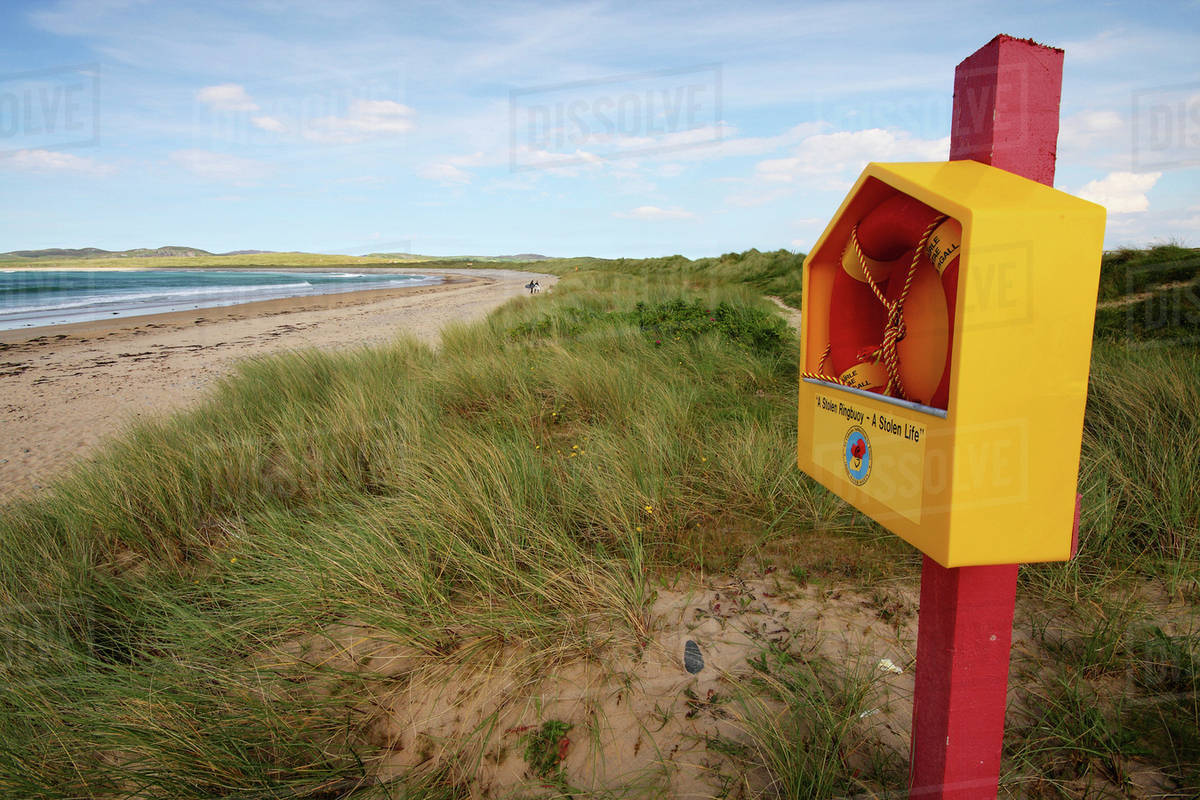 Life Preserver Box At Beach On Pollan Bay; Pollan Beach, County Donegal ...