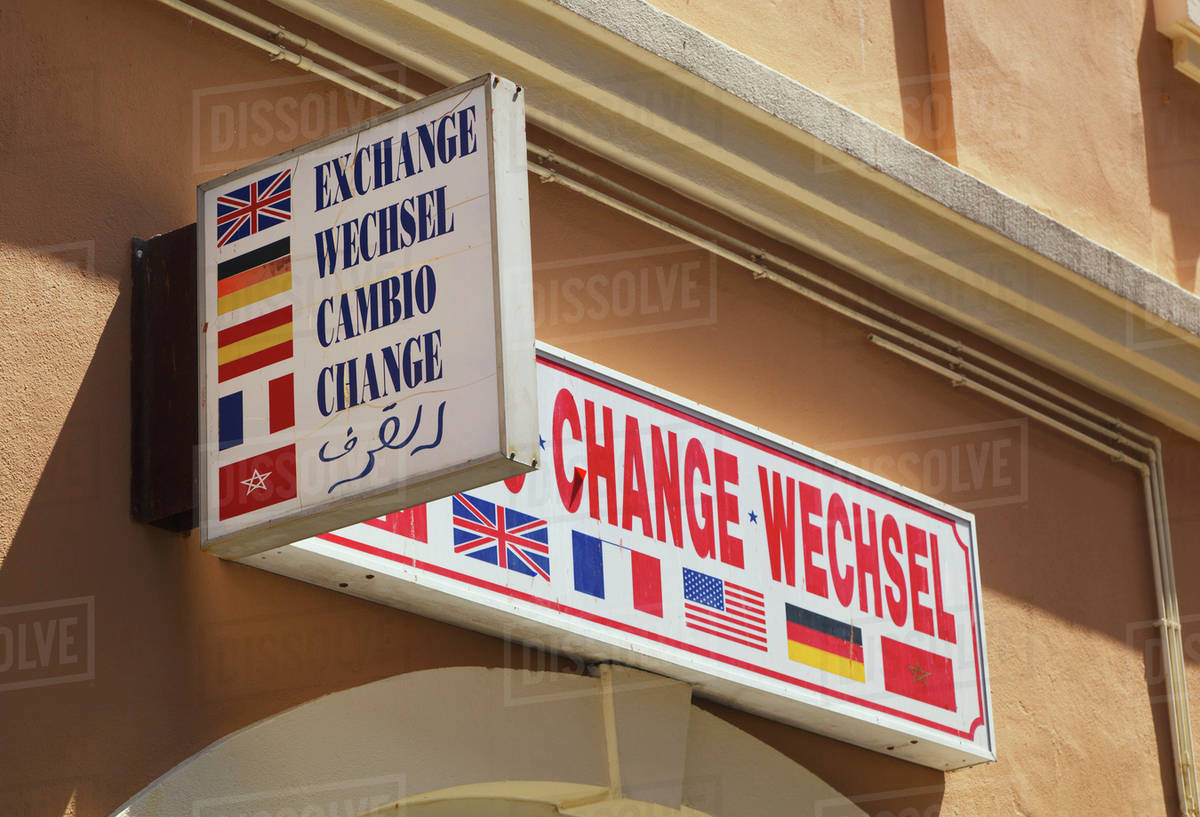 Sign In Five Languages Above Money Exchange Shop; Gibraltar - Royalty ...