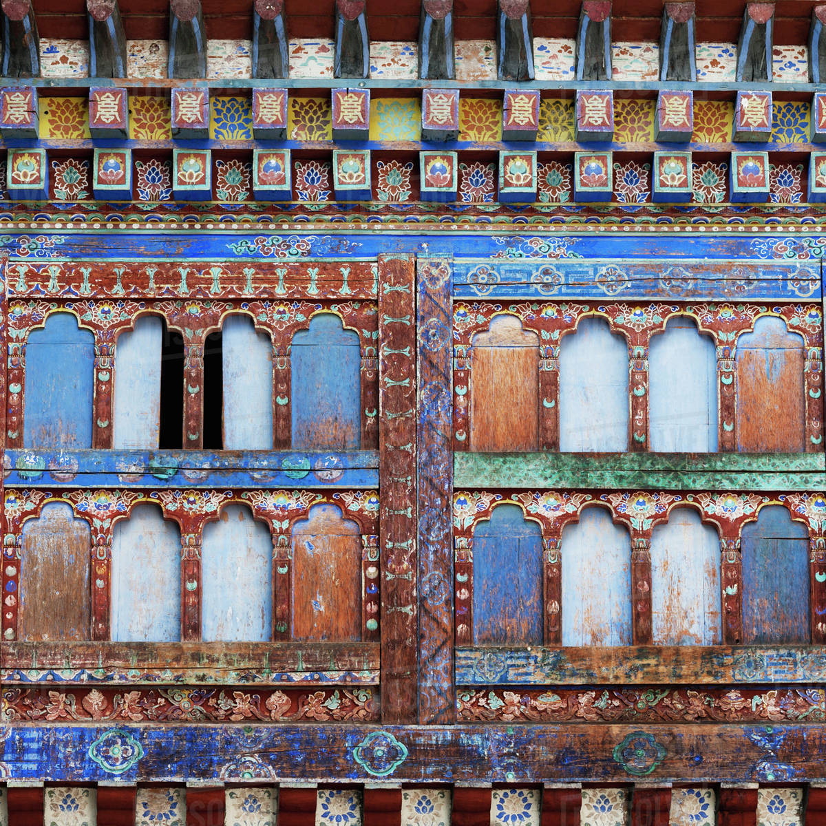 A Colorful And Ornate Wall Of Wangdichholing Palace; Bumthang District ...