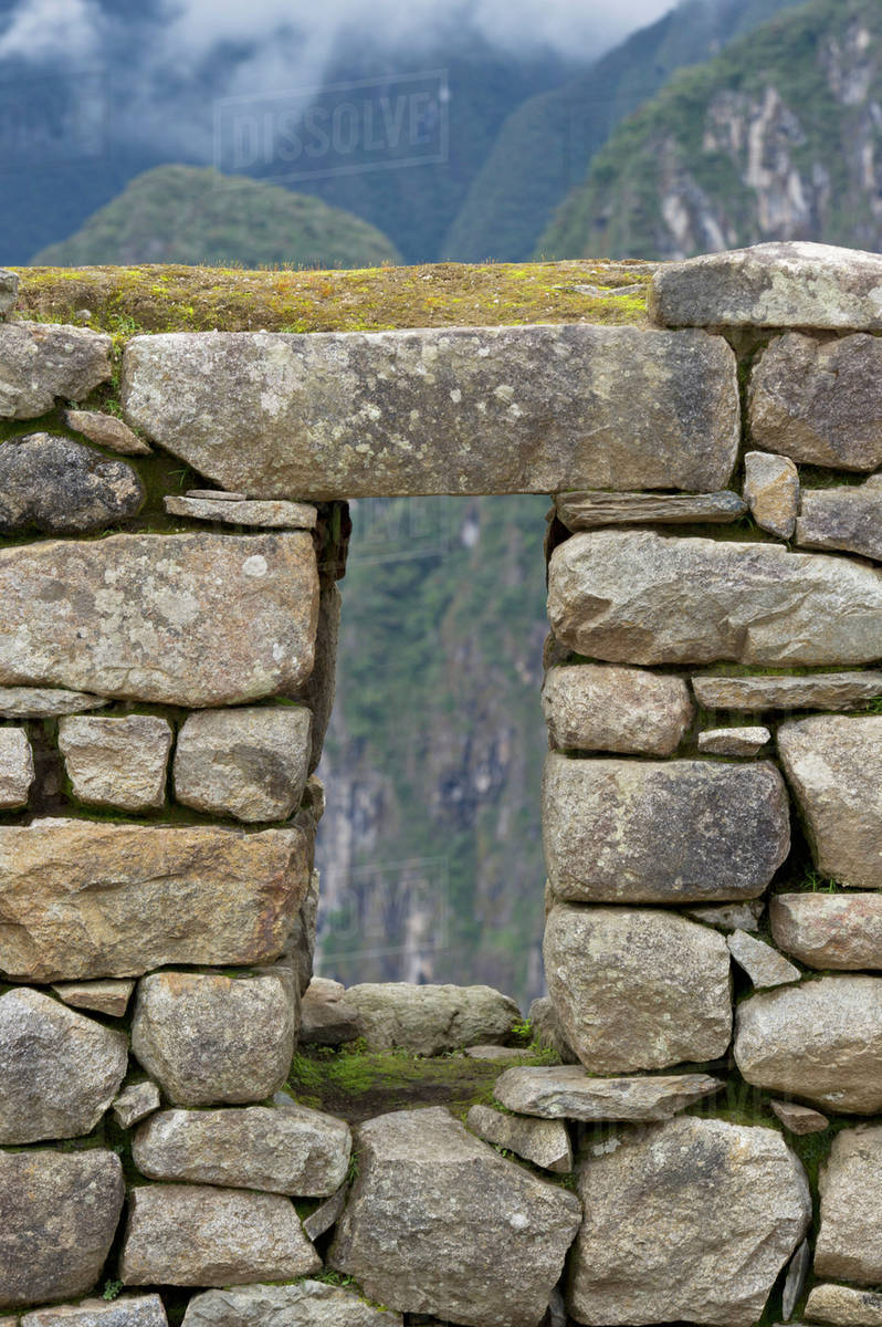 View Through A Window In The Historic Inca Site Machu Picchu; Peru ...