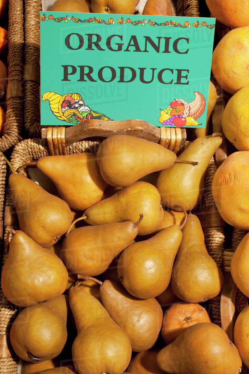 Bosch Pears With A Sign Labeled Organic Produce; Waterloo, Quebec ...