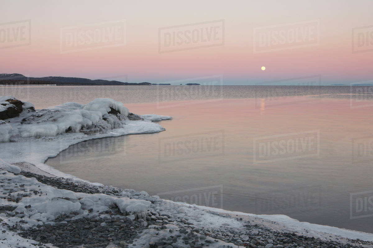 Full Moon On Lake Superior; Grand Portage, Minnesota, United States of ...