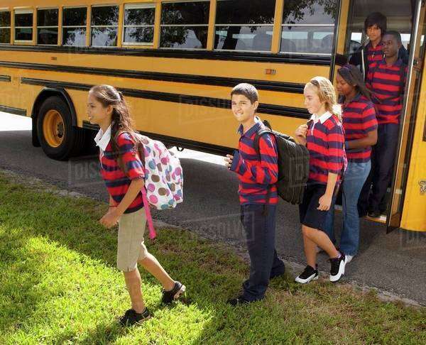Students Getting Off The School Bus - Royalty-free Stock Photo | Dissolve