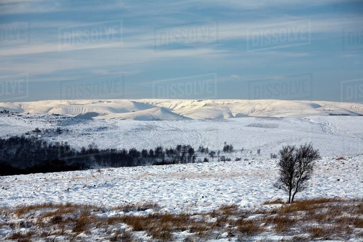 Kinder Scout, Derbyshire, England; Snow In The Pennines In Peak ...