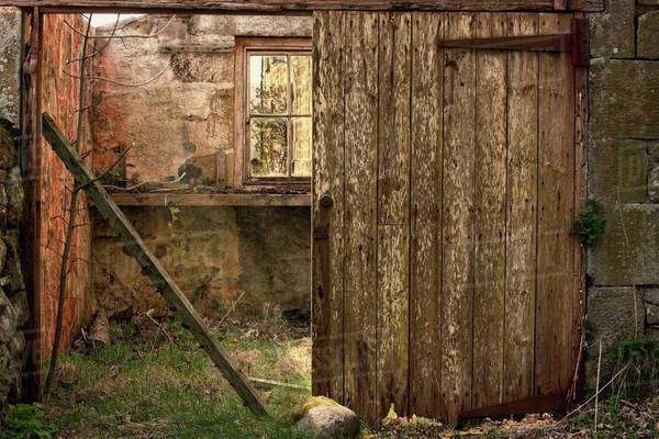 Northumberland, England; An Abandoned Building In Ruins With A Broken ...