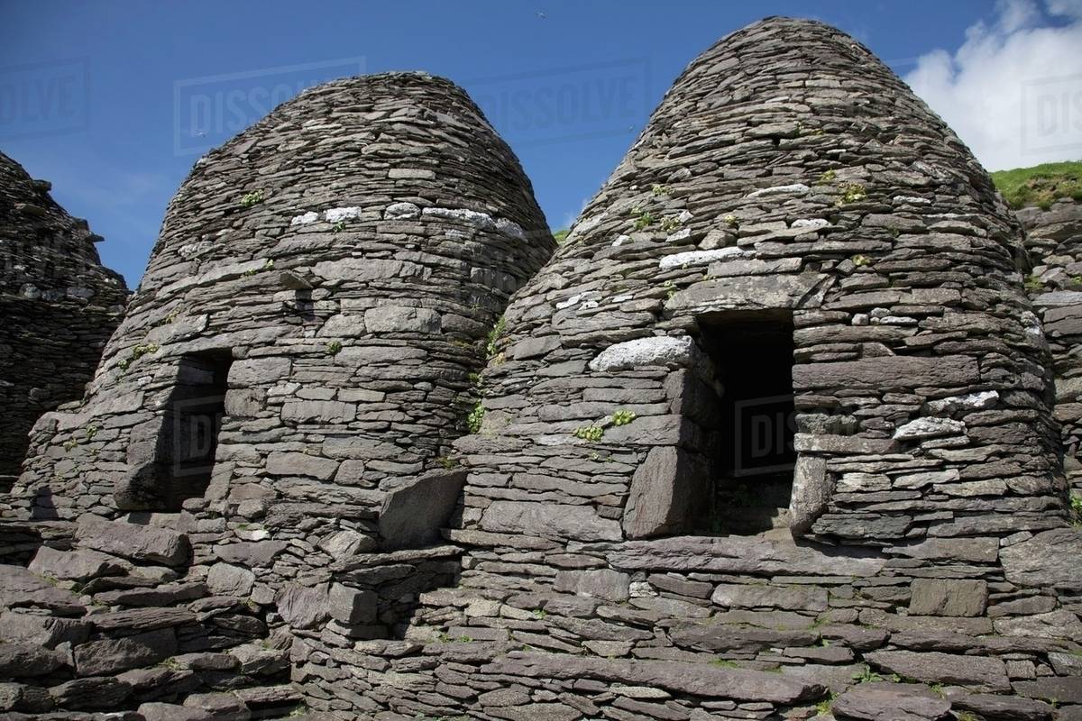 The 'beehive' Monk Huts (Clochans)On Skellig Michael; Skellig Michael ...