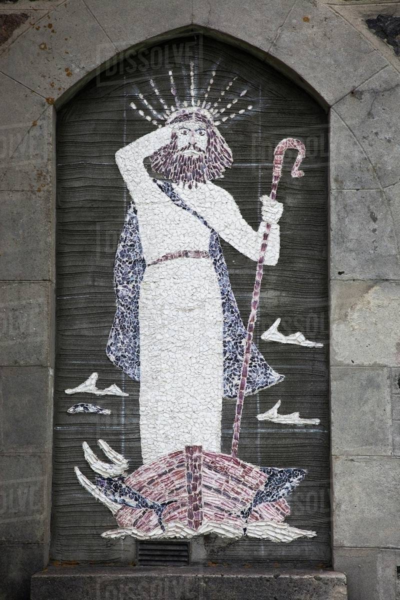Depiction Of Jesus Christ Made Of Tile On The Wall; St. Barrs, Isle Of ...