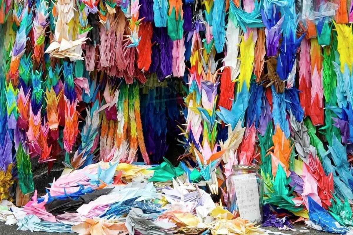Nagasaki, Kyushu Region, Japan, Asia; Origami Wreaths At Atomic Bomb ...
