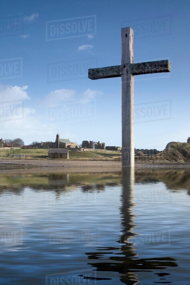 Cross In Water, Bewick, England - Stock Photo - Dissolve