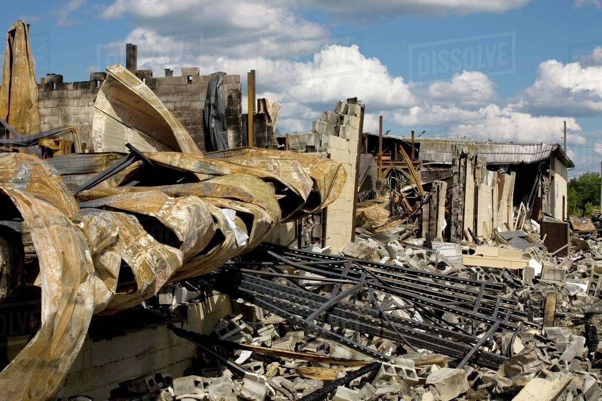 Remnants Of Burnt Down Building - Stock Photo - Dissolve