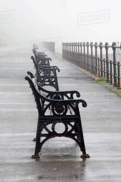 Redcar, North Yorkshire, England; Row Of Benches Overlooking The Beach ...