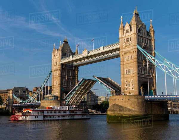 Tower Bridge lifted; London, England - Stock Photo - Dissolve