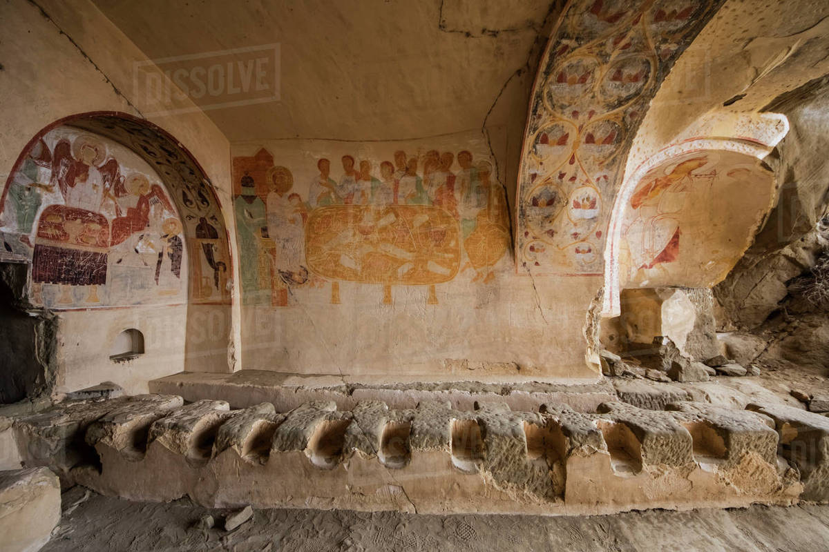 Medieval frescoes in the refectory of the David Gareja monastery ...
