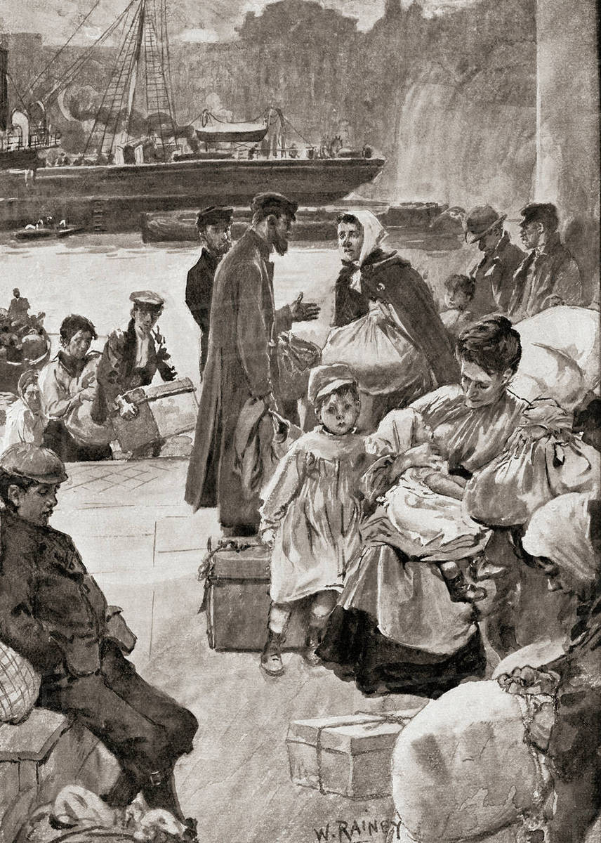Immigrants arriving at Irongate Stairs, near the Tower of London ...