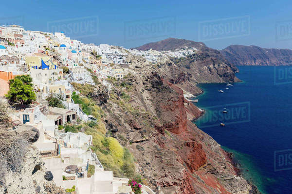 Rugged cliffs of a greek island; Santorini, Greece - Royalty-free Stock ...