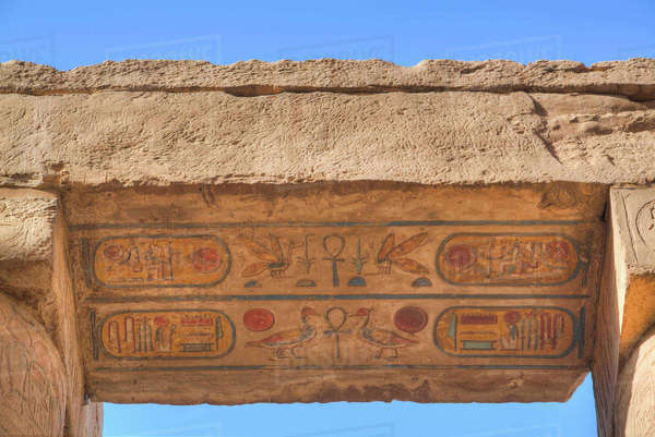 Lintel with hieroglyphics in the Great Hypostyle Hall, Karnak Temple ...