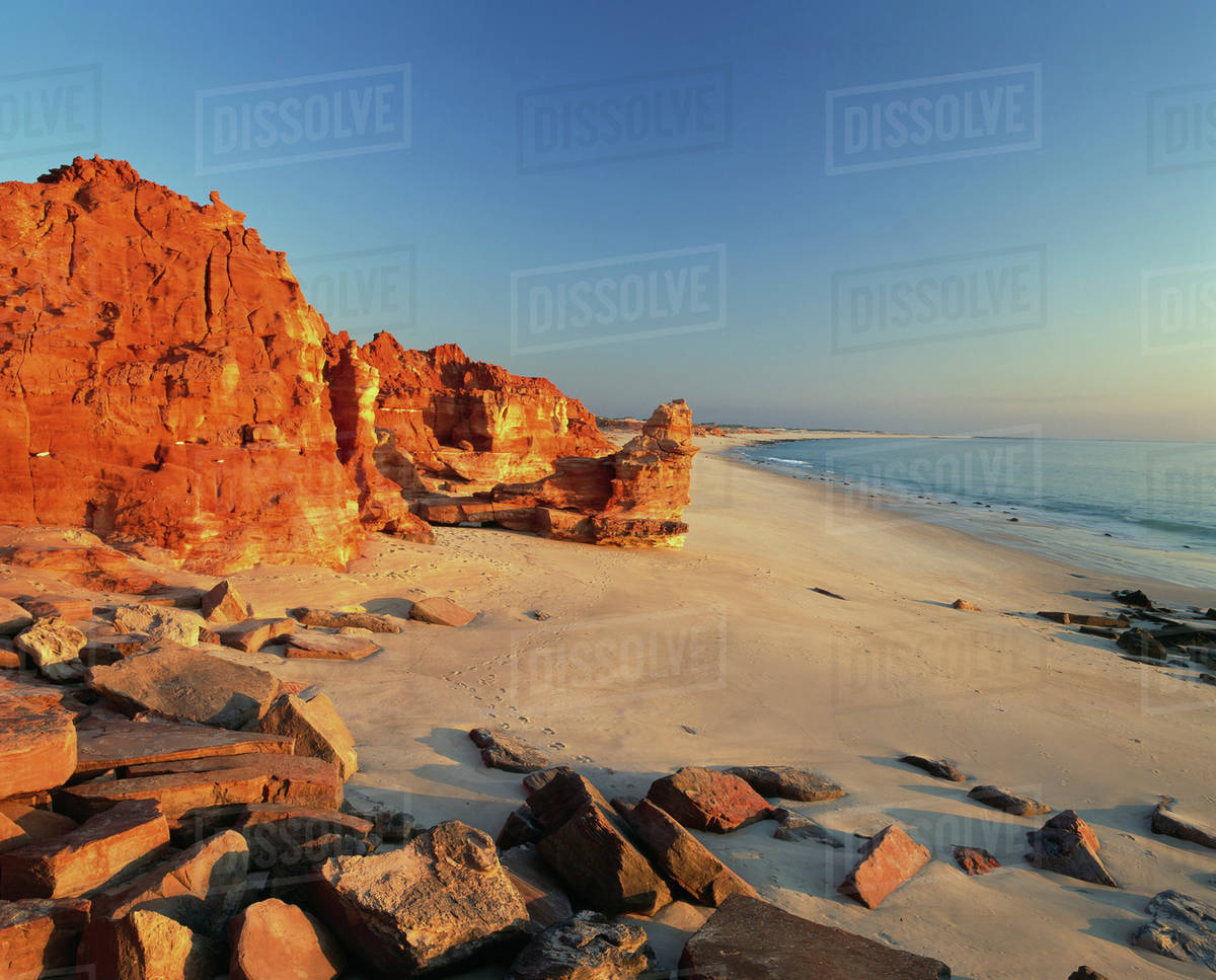 Cape Leveque glowing red at sunset; Kimberley Region, Australia ...
