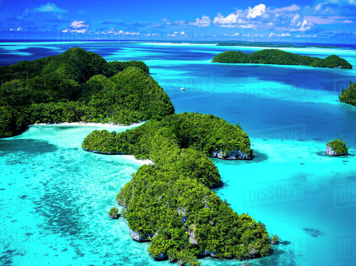 Aerial view of world heritage listed Palau Islands; Micronesia ...