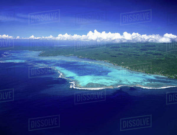 Aerial view of the coastline of Savaii Island; Savaii Island, Samoa ...