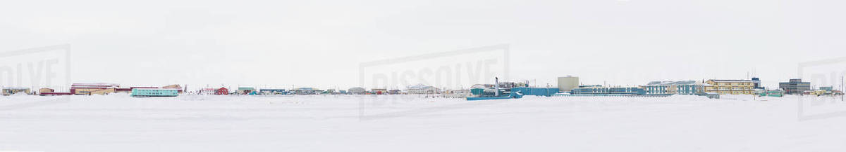 Panorama of Barrow on an overcast winter day, North Slope, Arctic ...