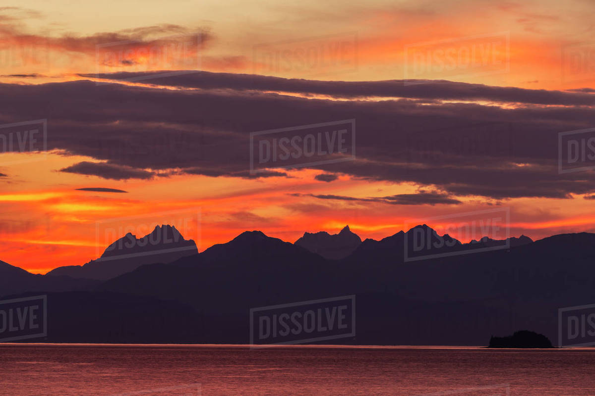 Sunset along the Inside Passage near Juneau, Favorite Passage, Chilkat ...