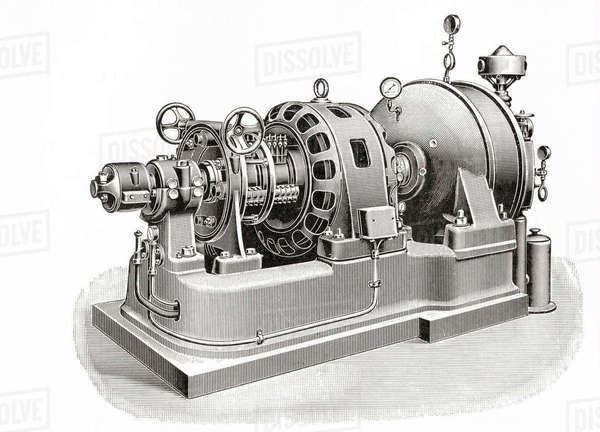 A 150 Kilowatt Curtis Turbine Machine. From Meyers Lexicon, Published ...