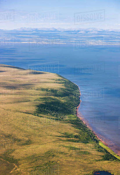 Aerial view of coastal tundra, Baldwin Peninsula, Hothham Inlet, and ...