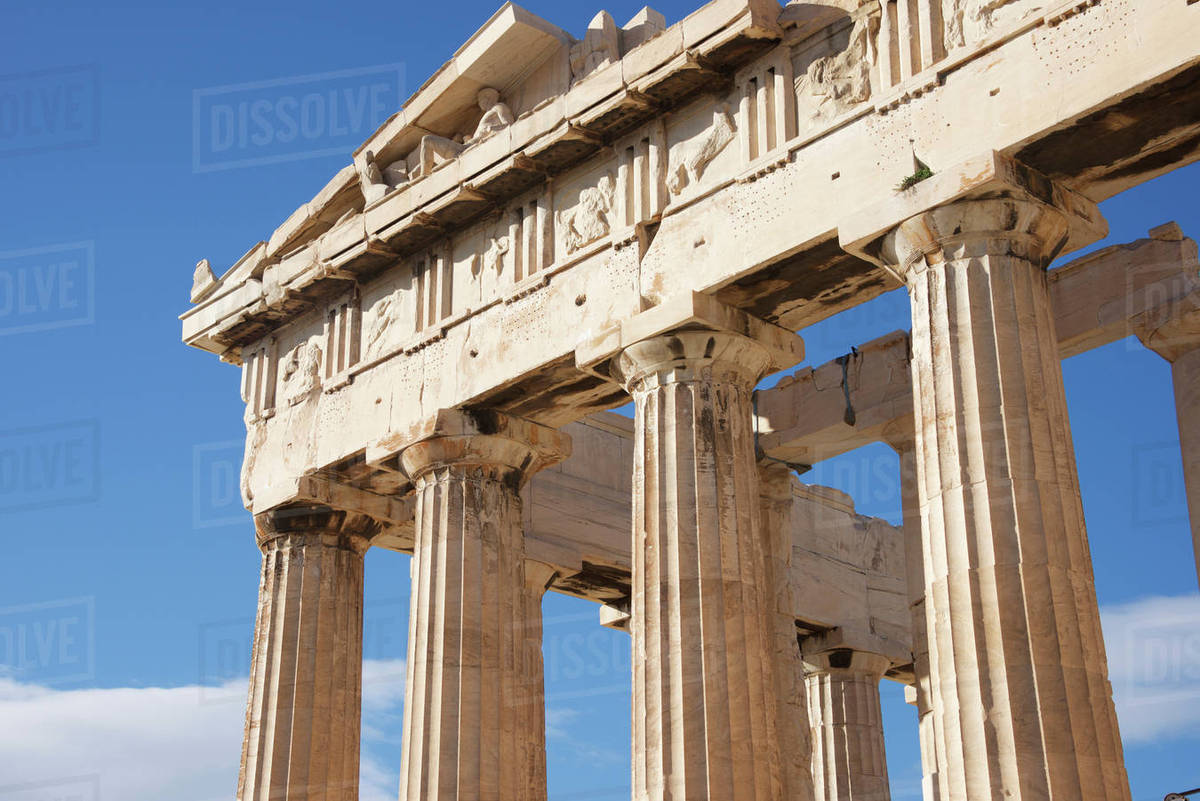 Colonnade And Pediment Of Parthenon Showing Sculptures; Athens, Attica ...