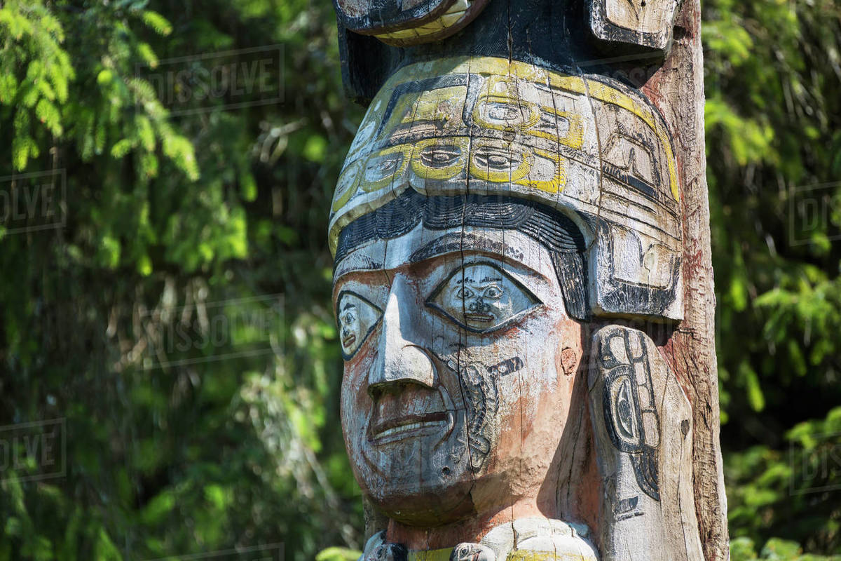 Detail Of A Human Figure Carved Into A Totem Pole, Totem Bight State ...