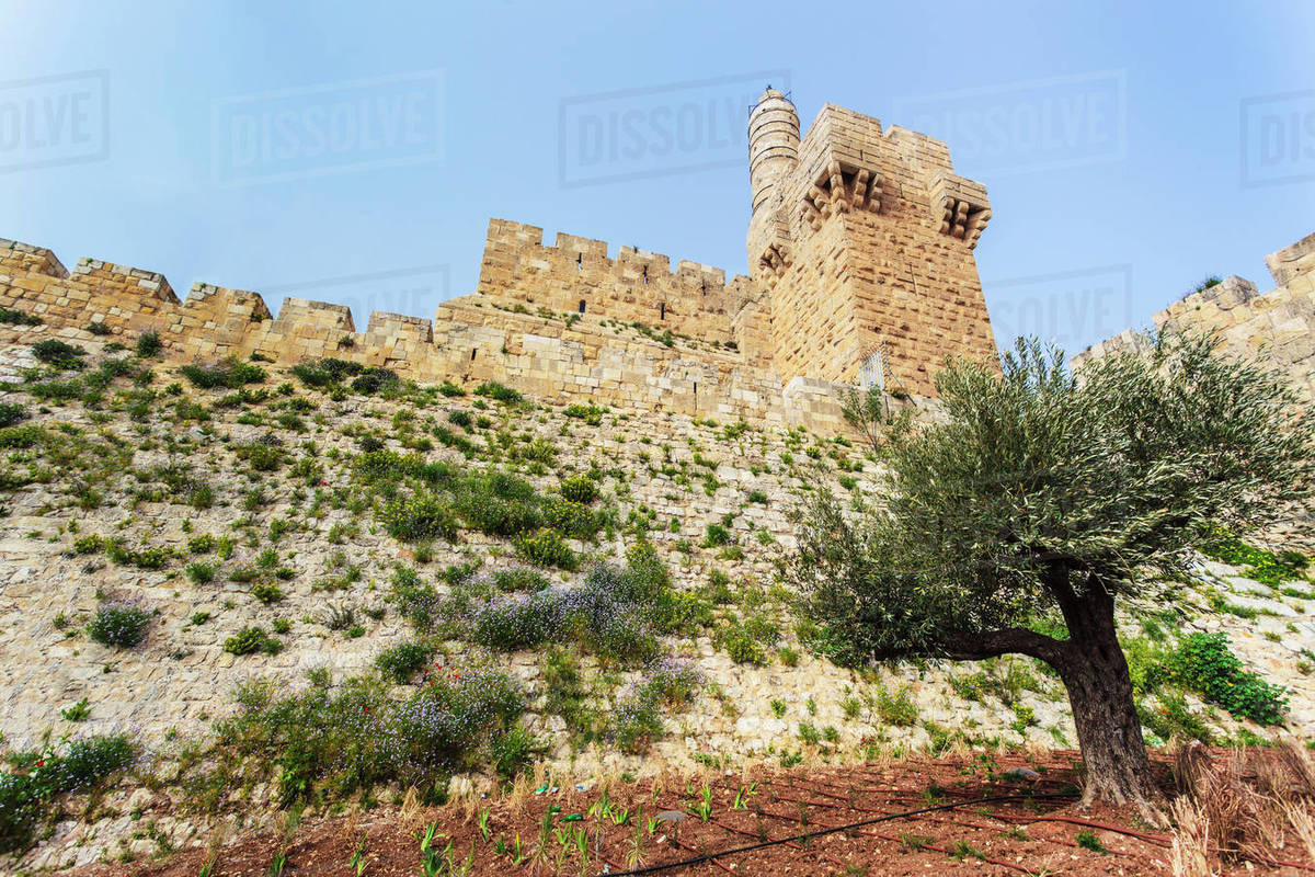 Wall And Old Building With Tower; Jerusalem, Israel - Royalty-free ...