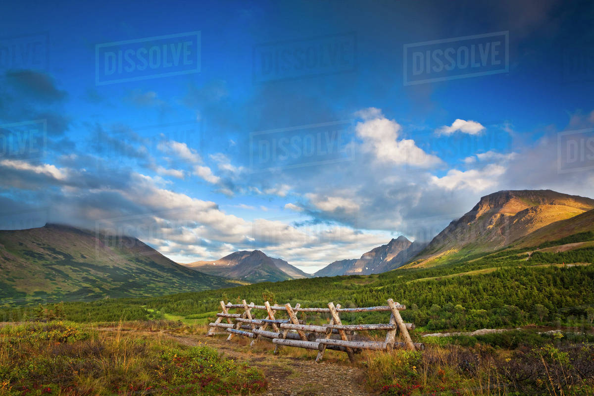 Flattop and Chugach Mountains in evening light, Chugach State Park ...