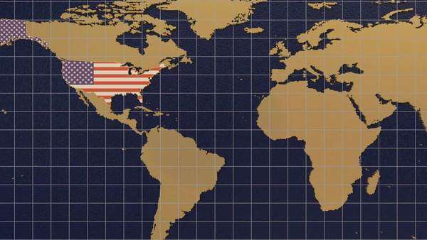 Zoom out from USA map and flag to folding and spinning globe - Stock ...