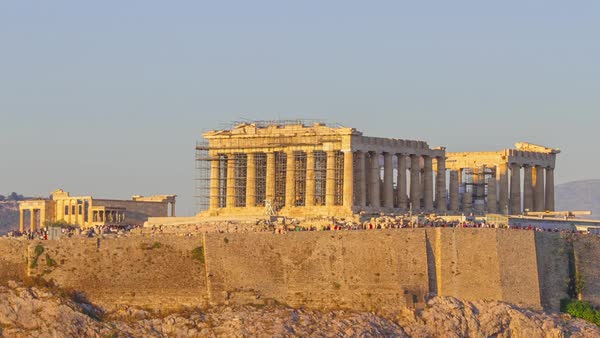 Cloudless Evening over the Parthenon Zoom Out - Stock Video Footage ...