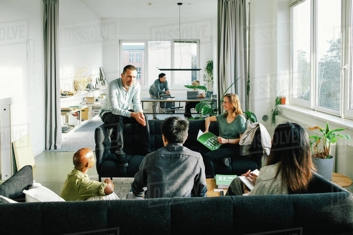 Multiracial male and female business professionals conducting meeting ...