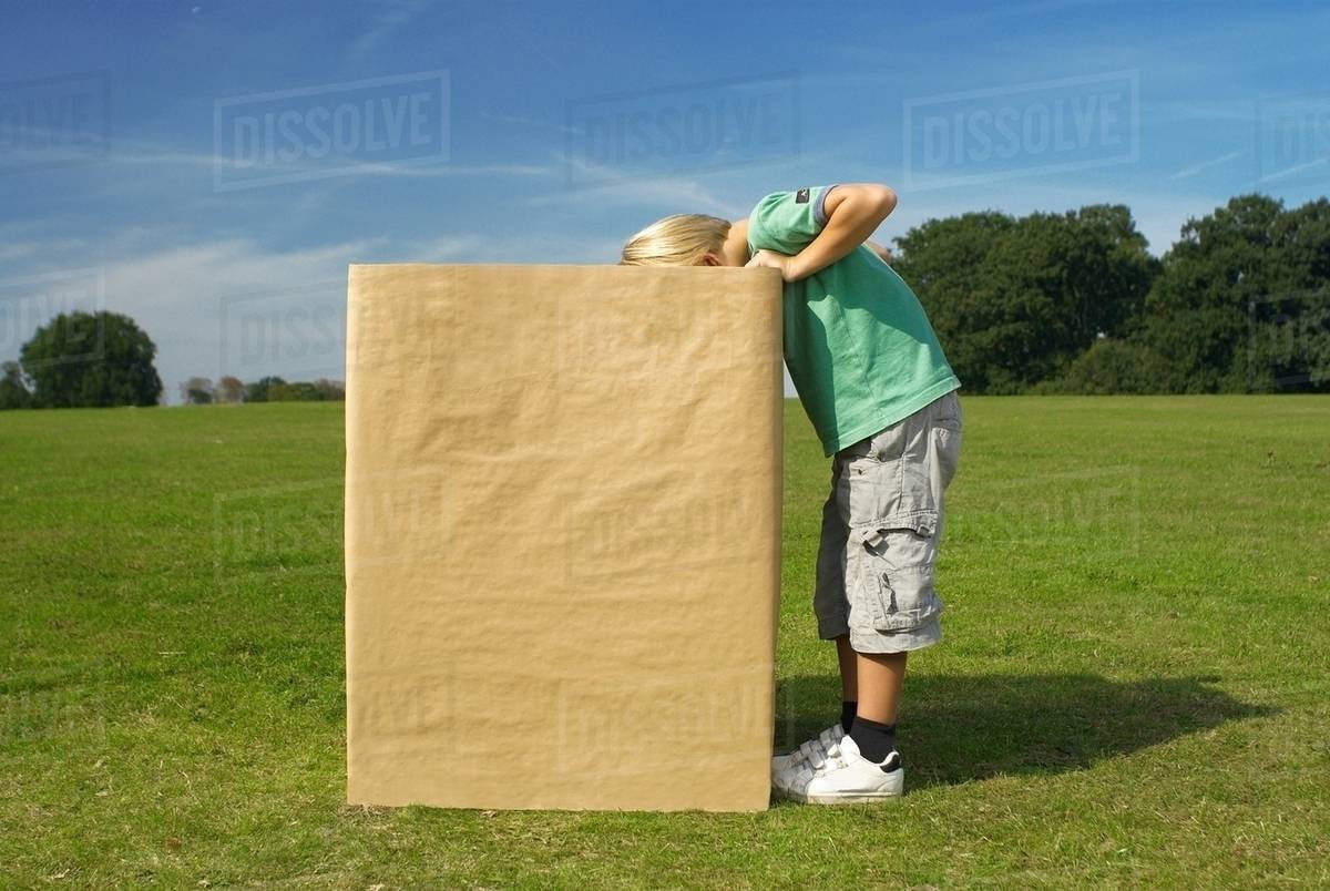 Boy looking into box - Stock Photo - Dissolve