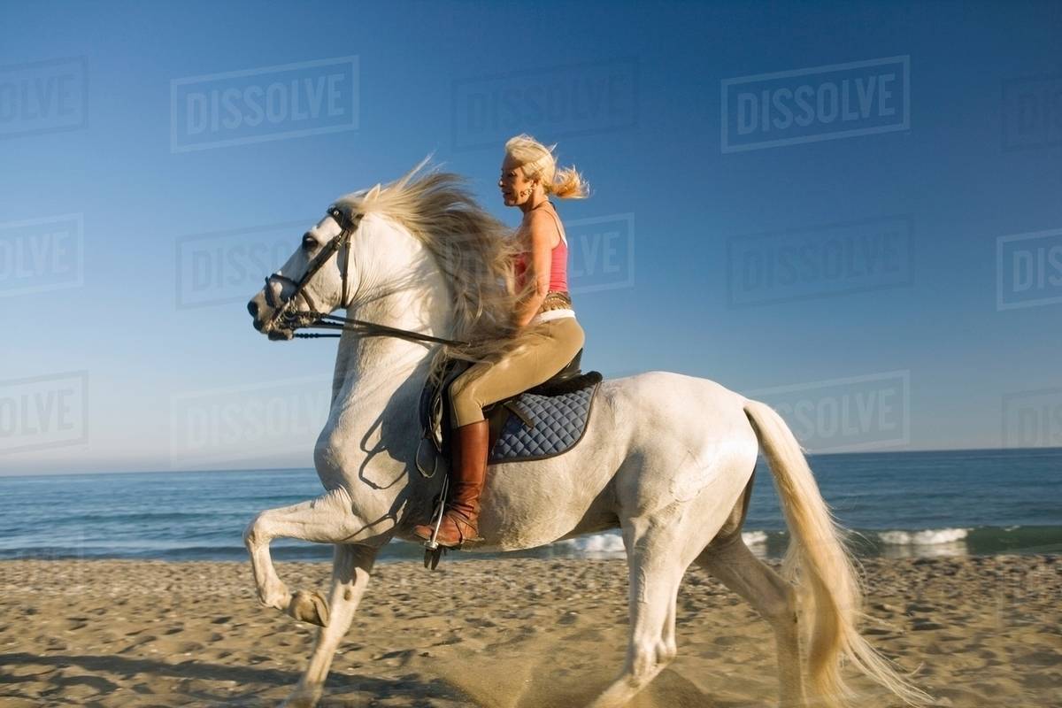 Woman riding horse on the beach - Royalty-free Stock Photo | Dissolve