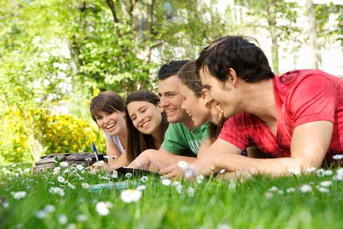 Students studying outdoors - Stock Photo - Dissolve