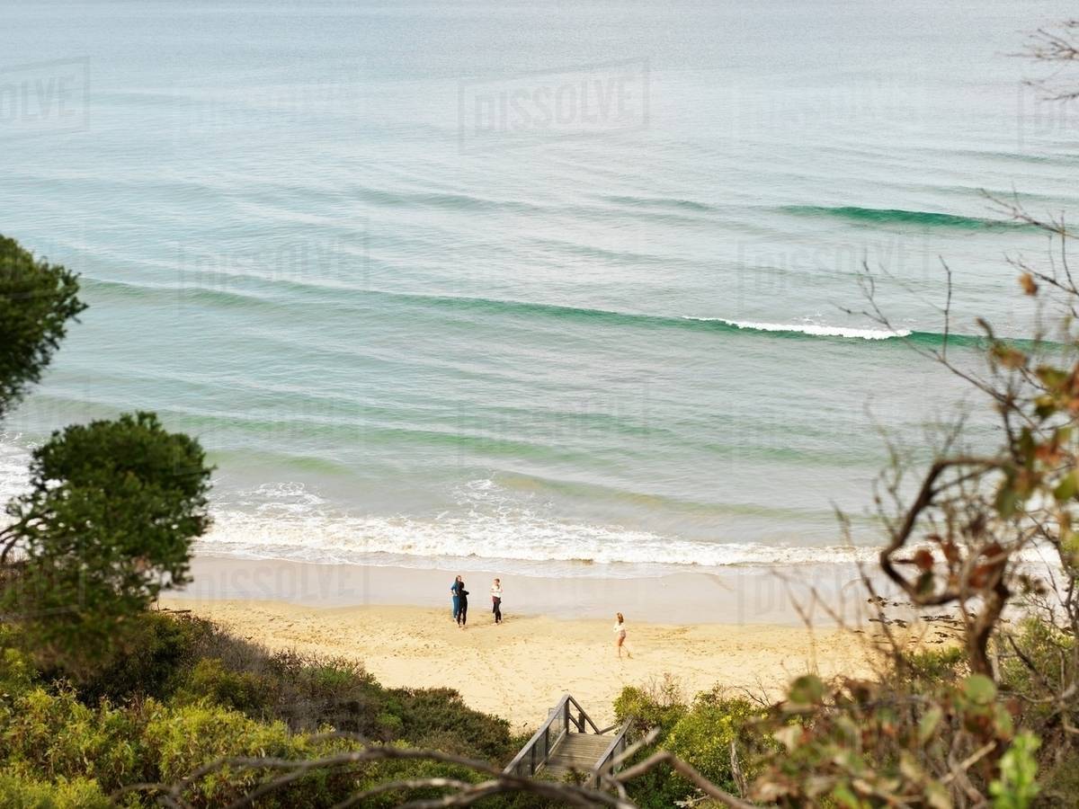 High angle view of tourists on beach, Point Addis National Park ...