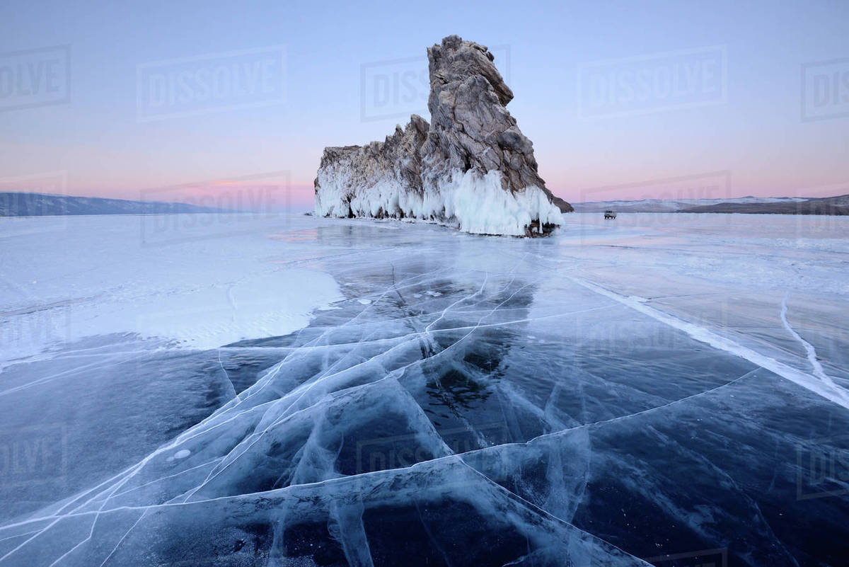 Ice and Ogoy Island, Baikal Lake, Olkhon Island, Siberia, Russia ...