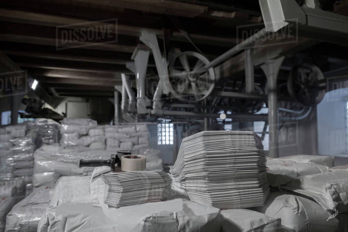 Milling machines and stacks of sacks in wheat mill - Royalty-free Stock ...